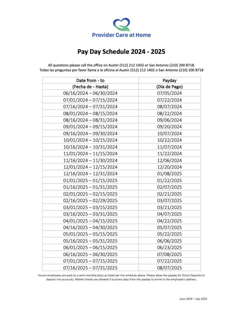 Schedule - Provider Care at Home
